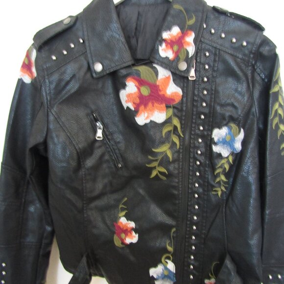Blank NYC | Jackets & Coats | Blank Nyc Black Vegan Leather Moto Embroidered Flowers And Silver ...